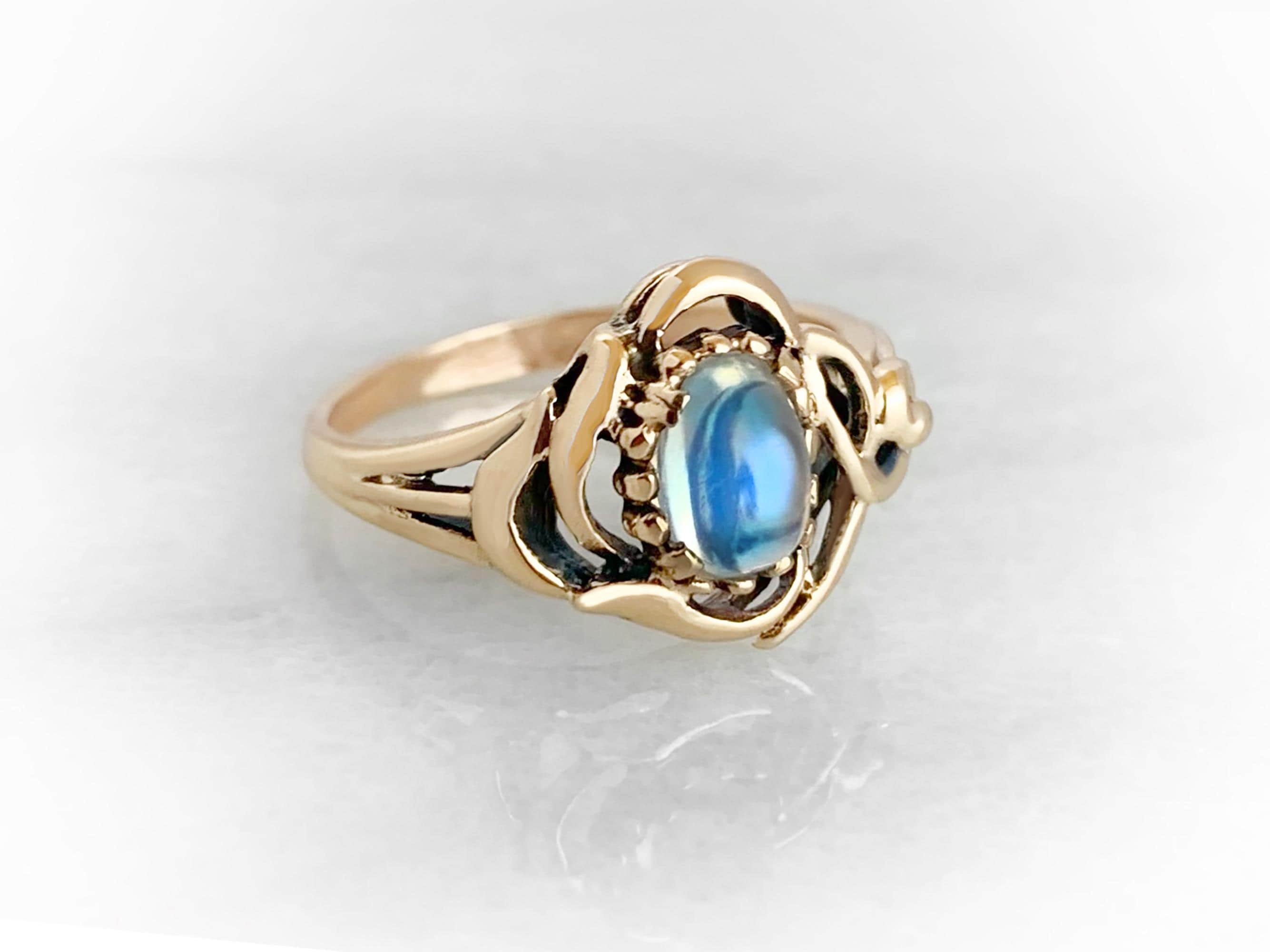 Antique Art Nouveau Ceylon Blue Moonstone 14k Gold Ring - Etsy