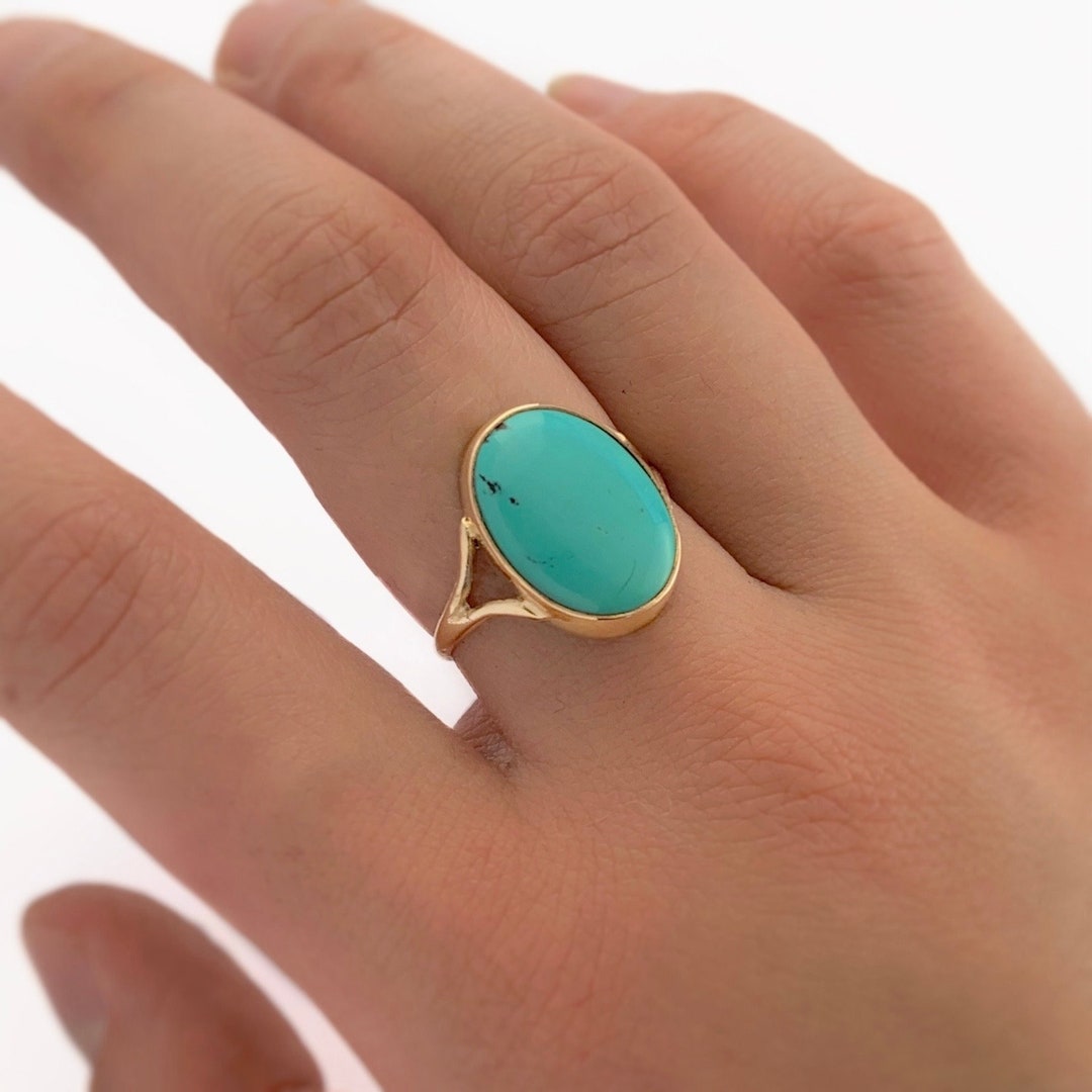 Sleeping Beauty Mine Turquoise 14k Gold Ring, Genuine Arizona Turquoise ...