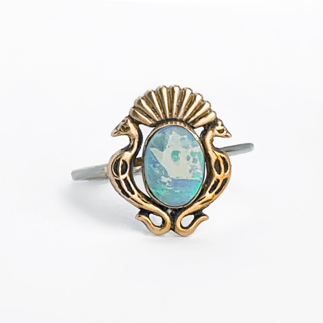 Antique Art Nouveau Opal Ring, Seashell Ring, Solid Opal Antique Ring ...