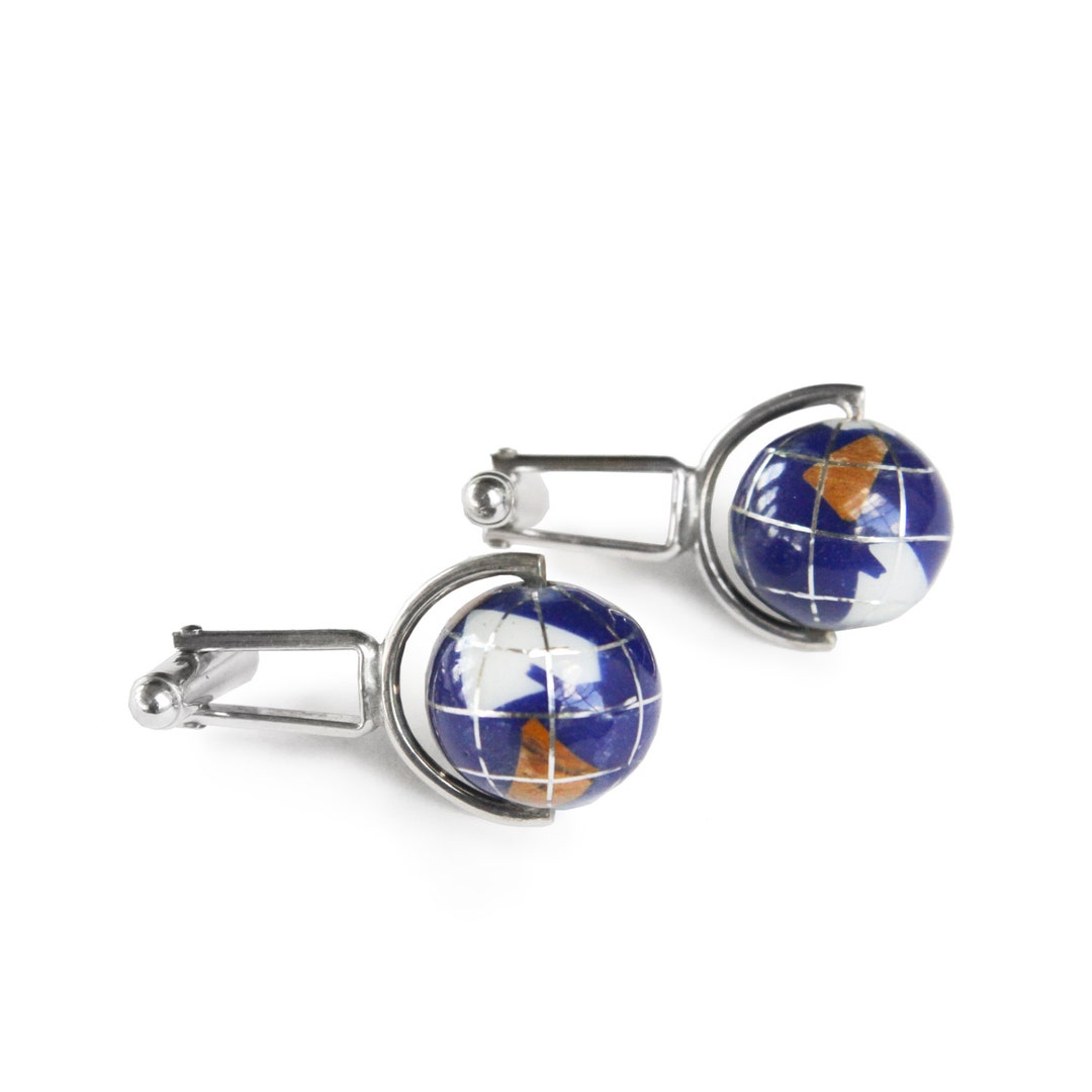 Around the World Sterling Silver Cufflinks, Spinning Globe Cuff Links ...