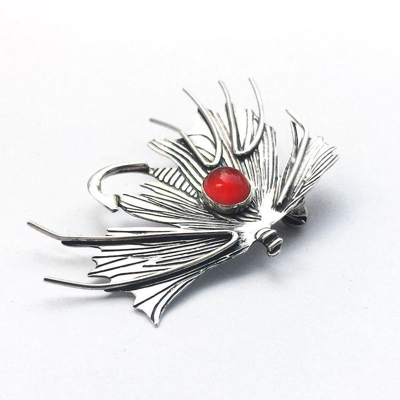 Fly Fishing Sterling Silver Lure Brooch With Carnelian | Etsy