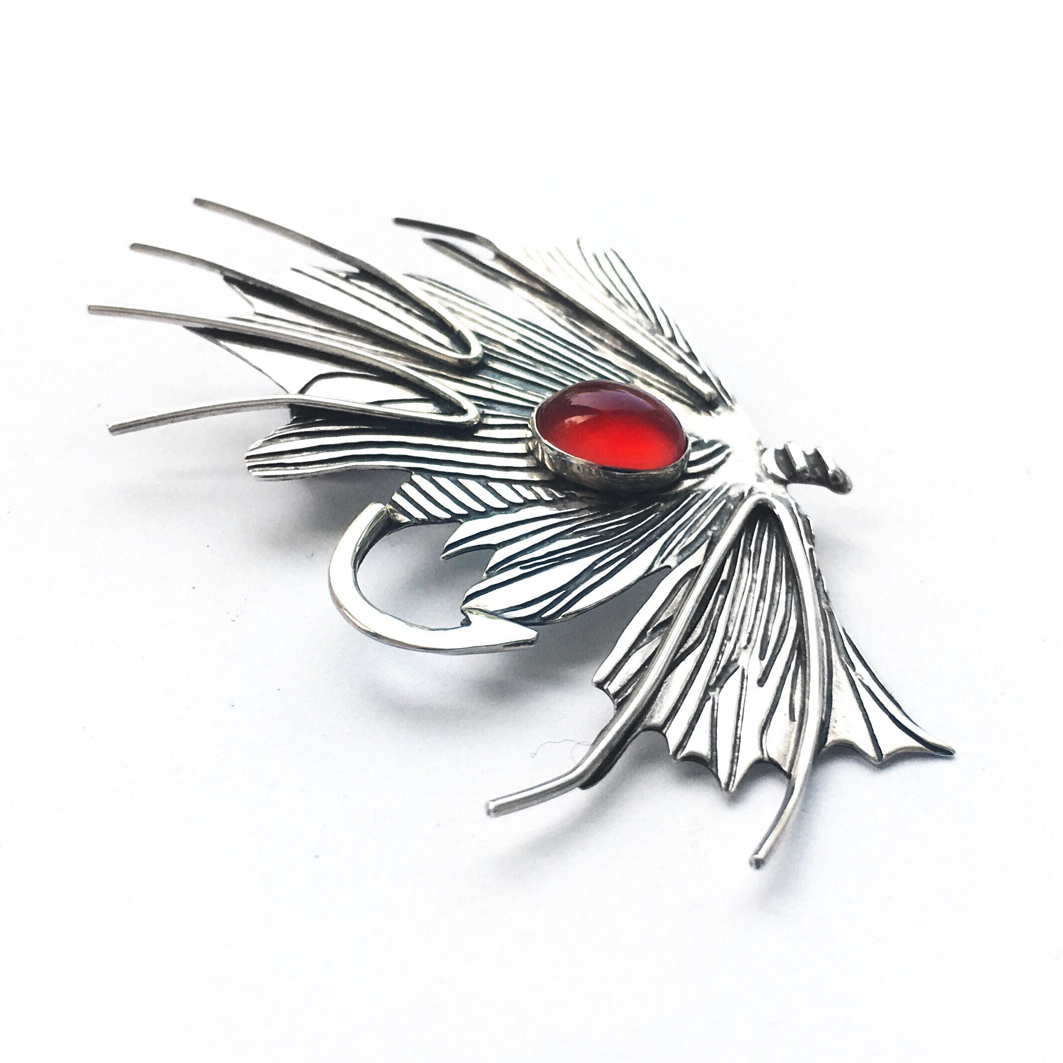 Fly Fishing Sterling Silver Lure Brooch With Carnelian - Etsy