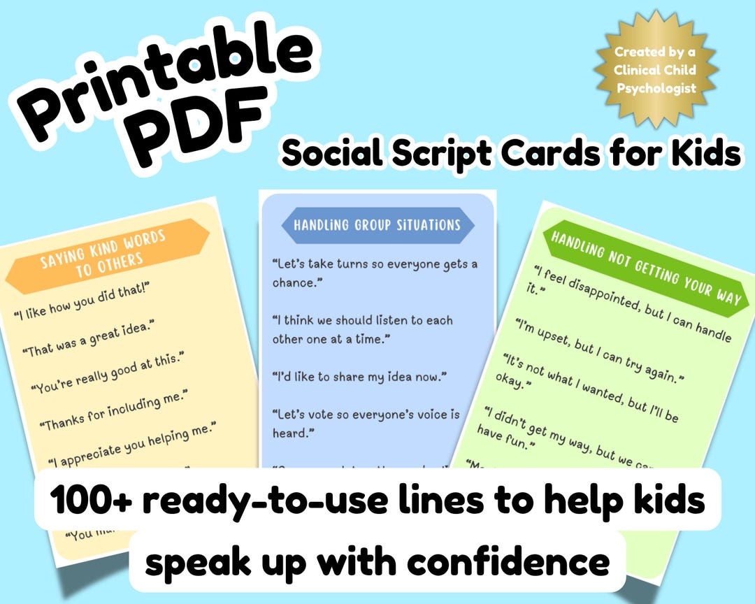 Printable Social Skills Script Cards for Kids (PDF) - Etsy UK