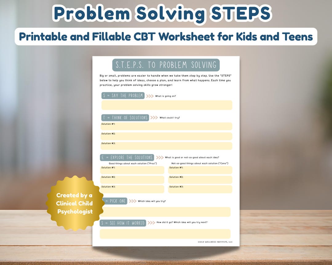 STEPS Problem Solving Worksheet for Kids Teens (fillable PDF) - Etsy