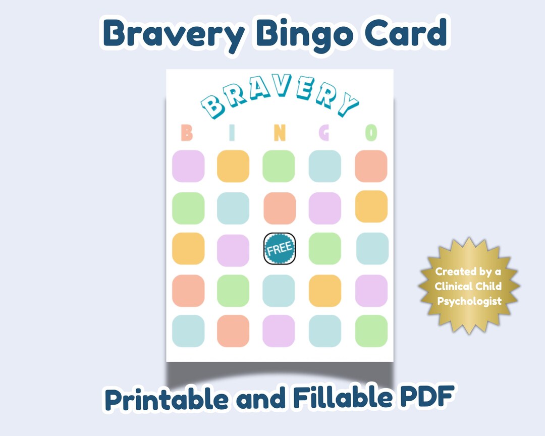 Bravery Bingo Card: Anxiety Busting Activity for Kids (fillable and ...