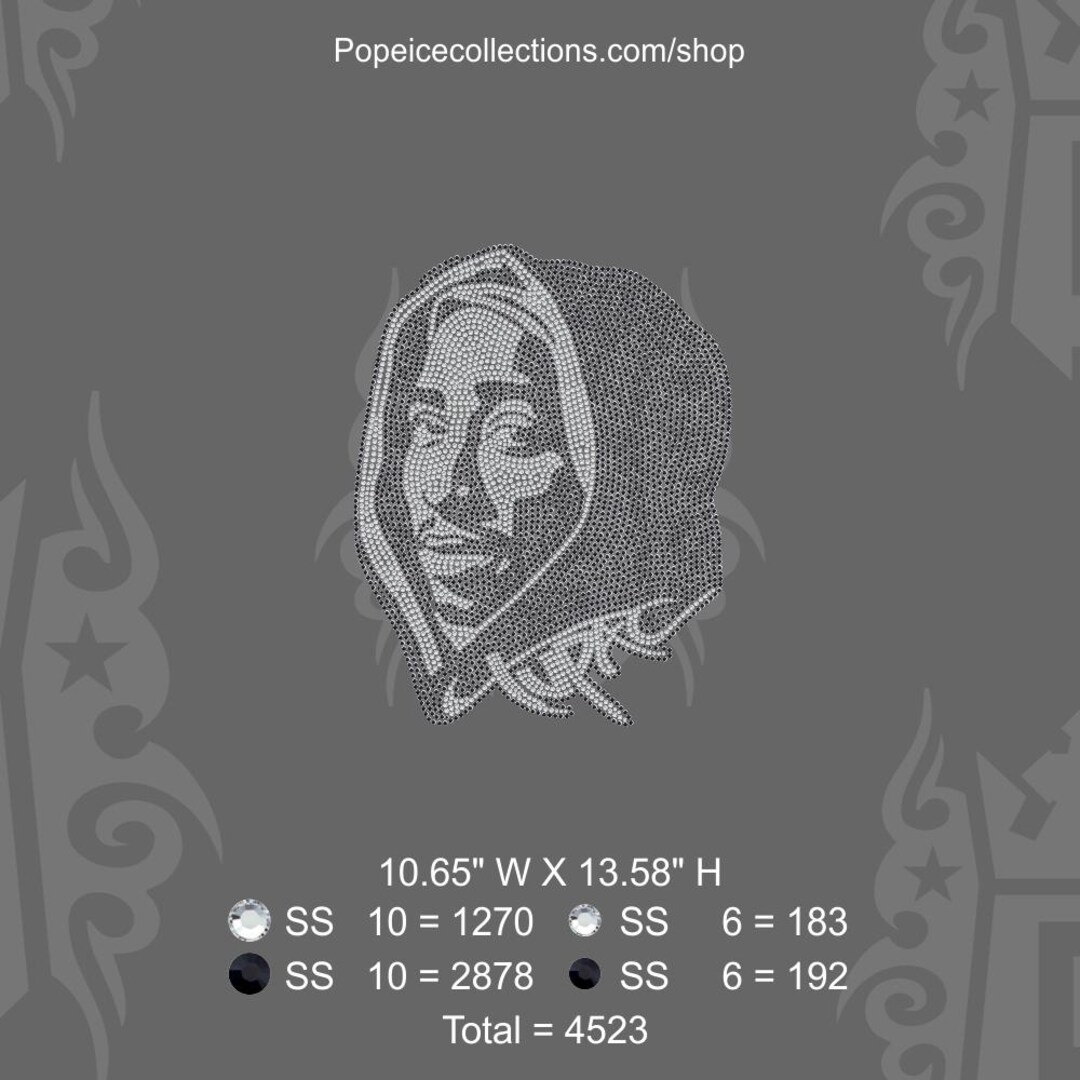 Tupac Celebrity Portrait Rhinestone Template, Instant Digital Download ...