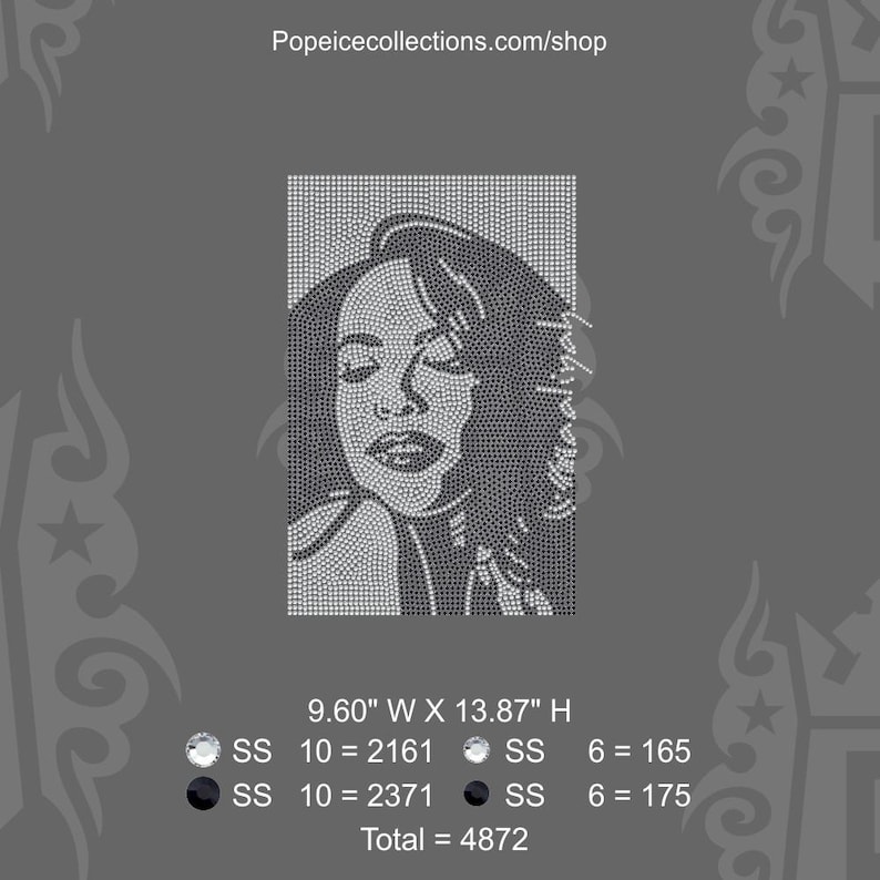 Aaliyah Celebrity Portrait Rhinestone Template, Instant Digital ...