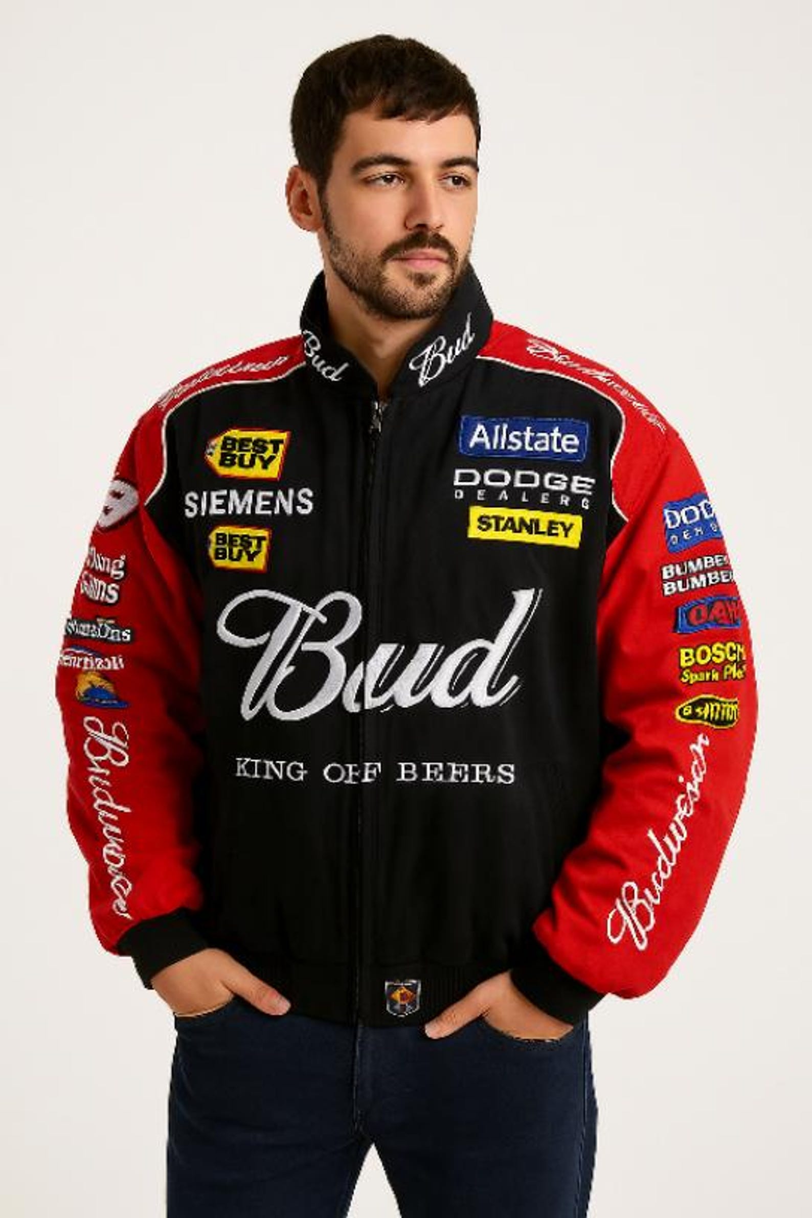 Vintage Budweiser Racing Jacket | NASCAR Bomber Jacket | Embroidered ...