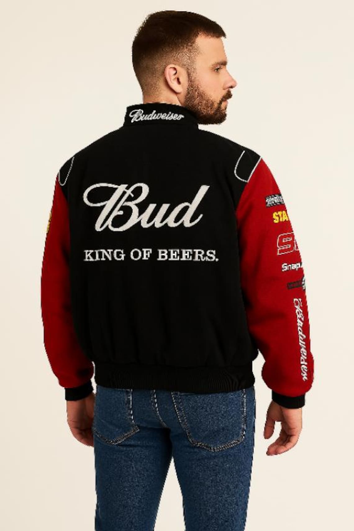 Vintage Budweiser Racing Jacket | NASCAR Bomber Jacket | Embroidered ...