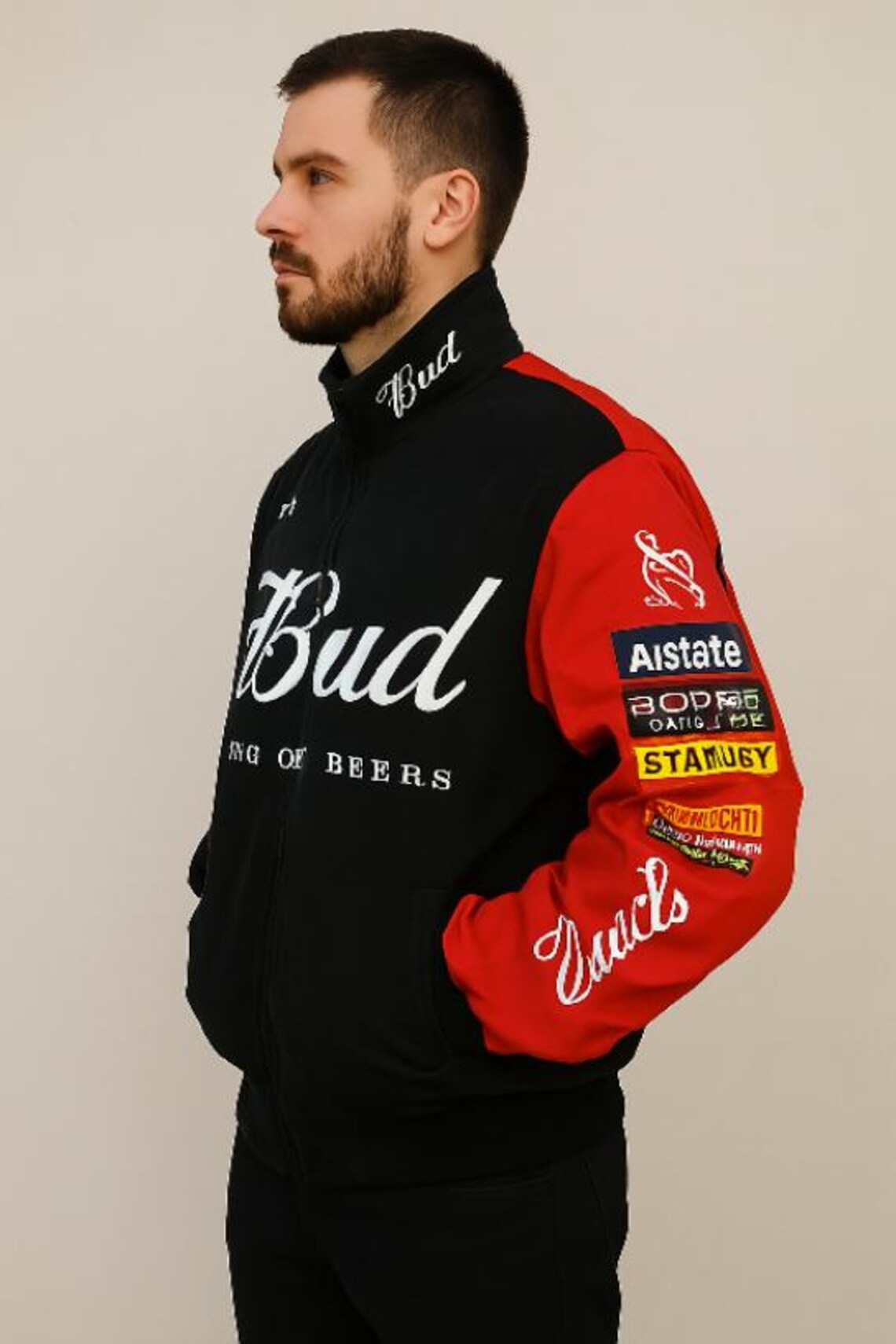 Vintage Budweiser Racing Jacket | NASCAR Bomber Jacket | Embroidered ...