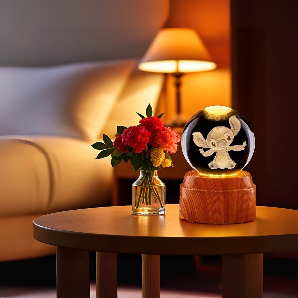 Stitch 3D Crystal Ball Night Light – Rotating Laser Carving Lamp ...