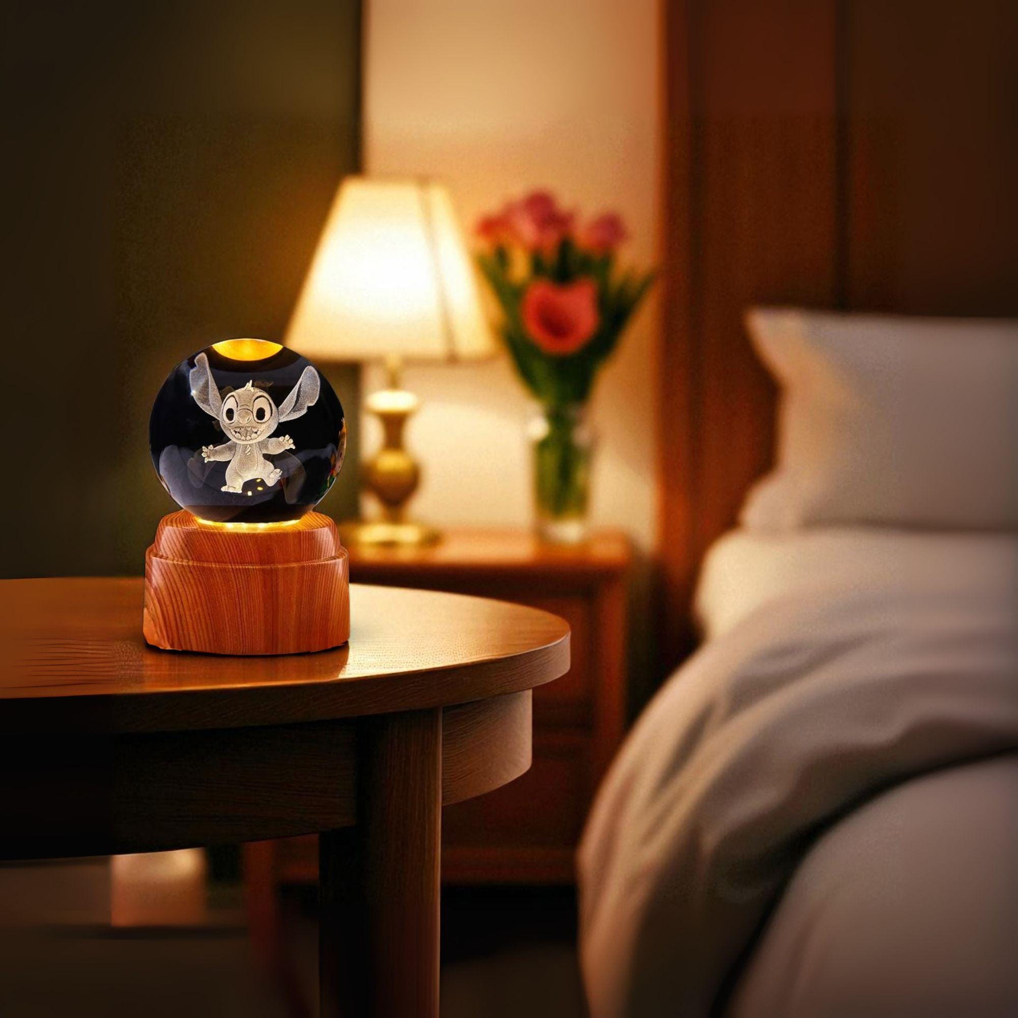 Stitch 3D Crystal Ball Night Light – Rotating Laser Carving Lamp ...
