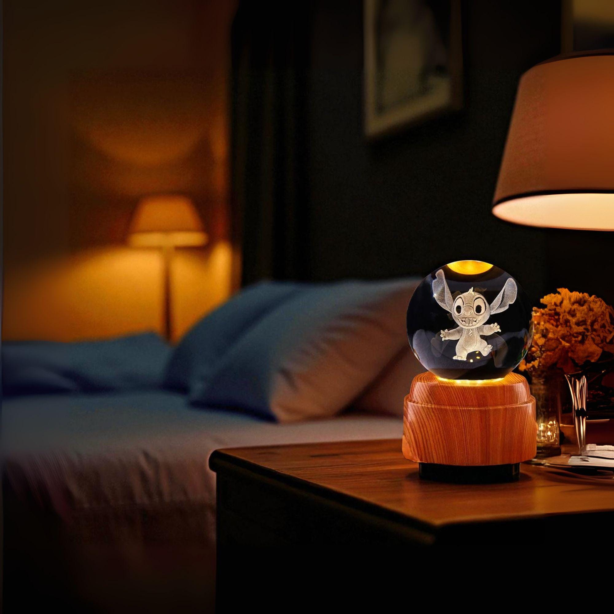 Stitch 3D Crystal Ball Night Light – Rotating Laser Carving Lamp ...