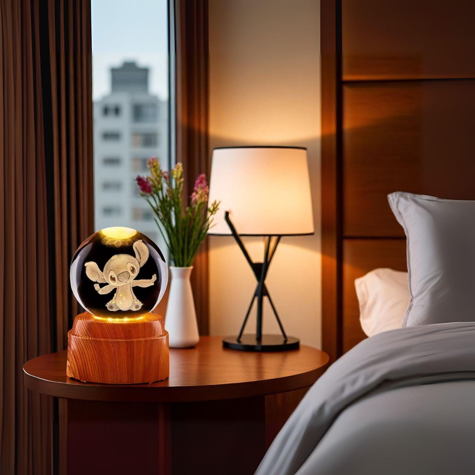 Stitch 3D Crystal Ball Night Light – Rotating Laser Carving Lamp ...