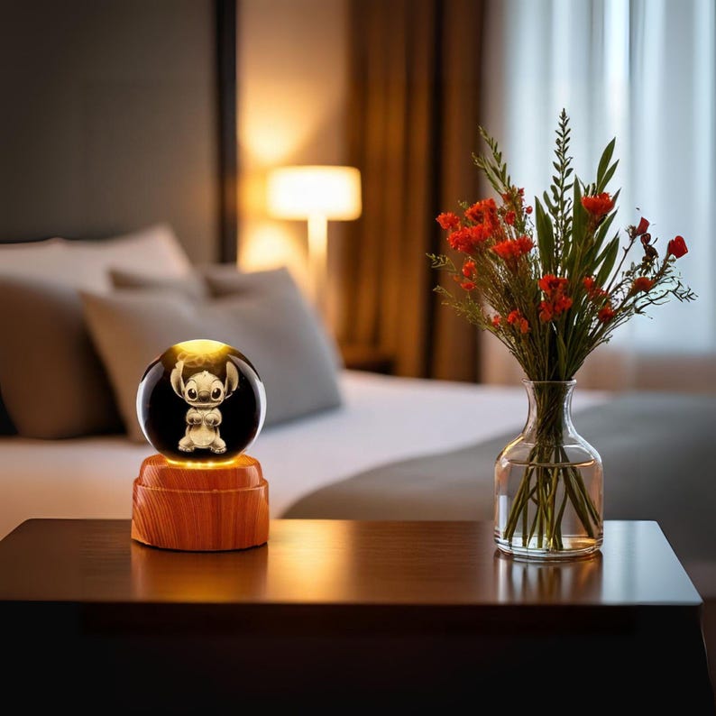 Stitch 3D Crystal Ball Night Light – Rotating Laser Carving Lamp ...