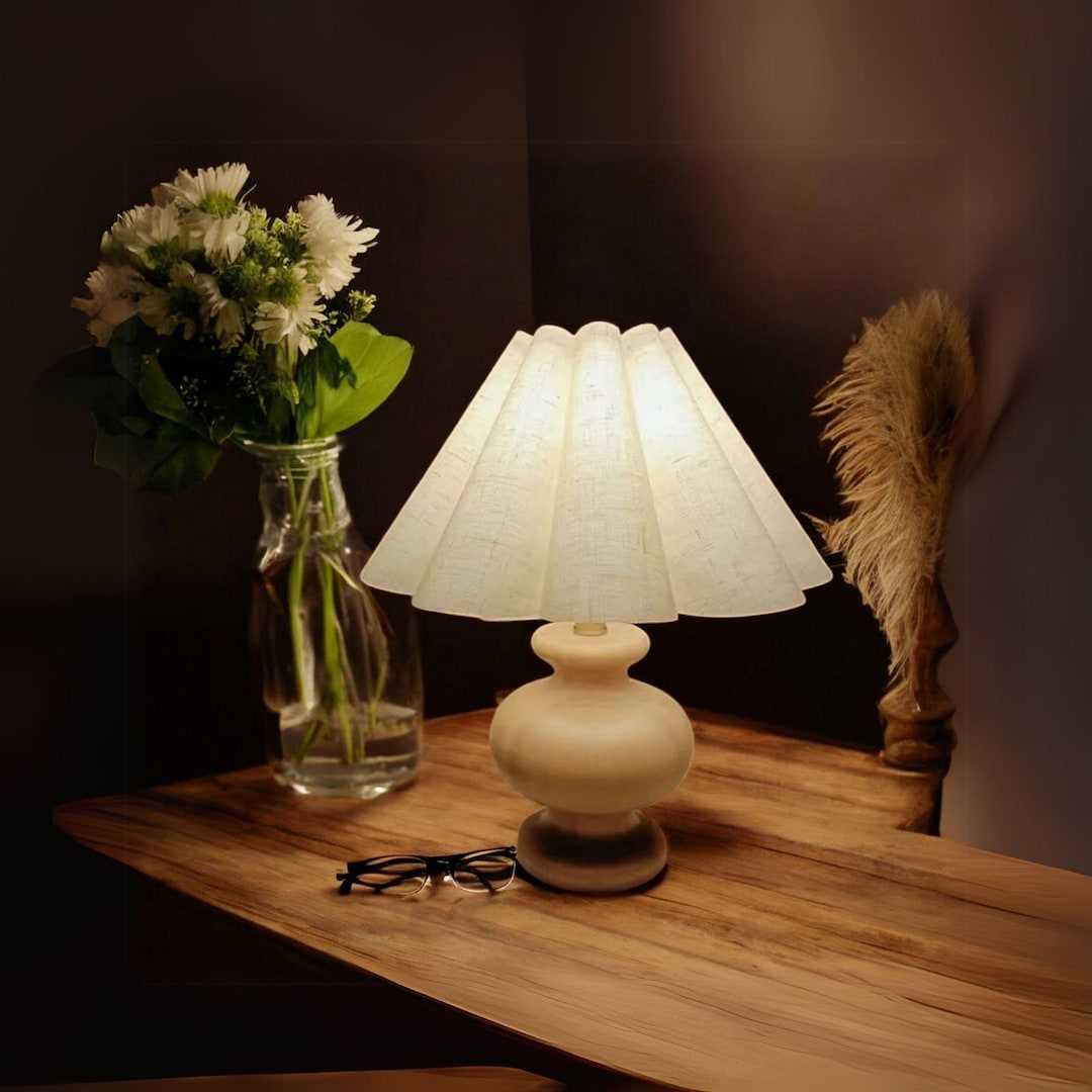 Linen Table Lamp: Korean Retro Solid Wood Bedside Light - Etsy
