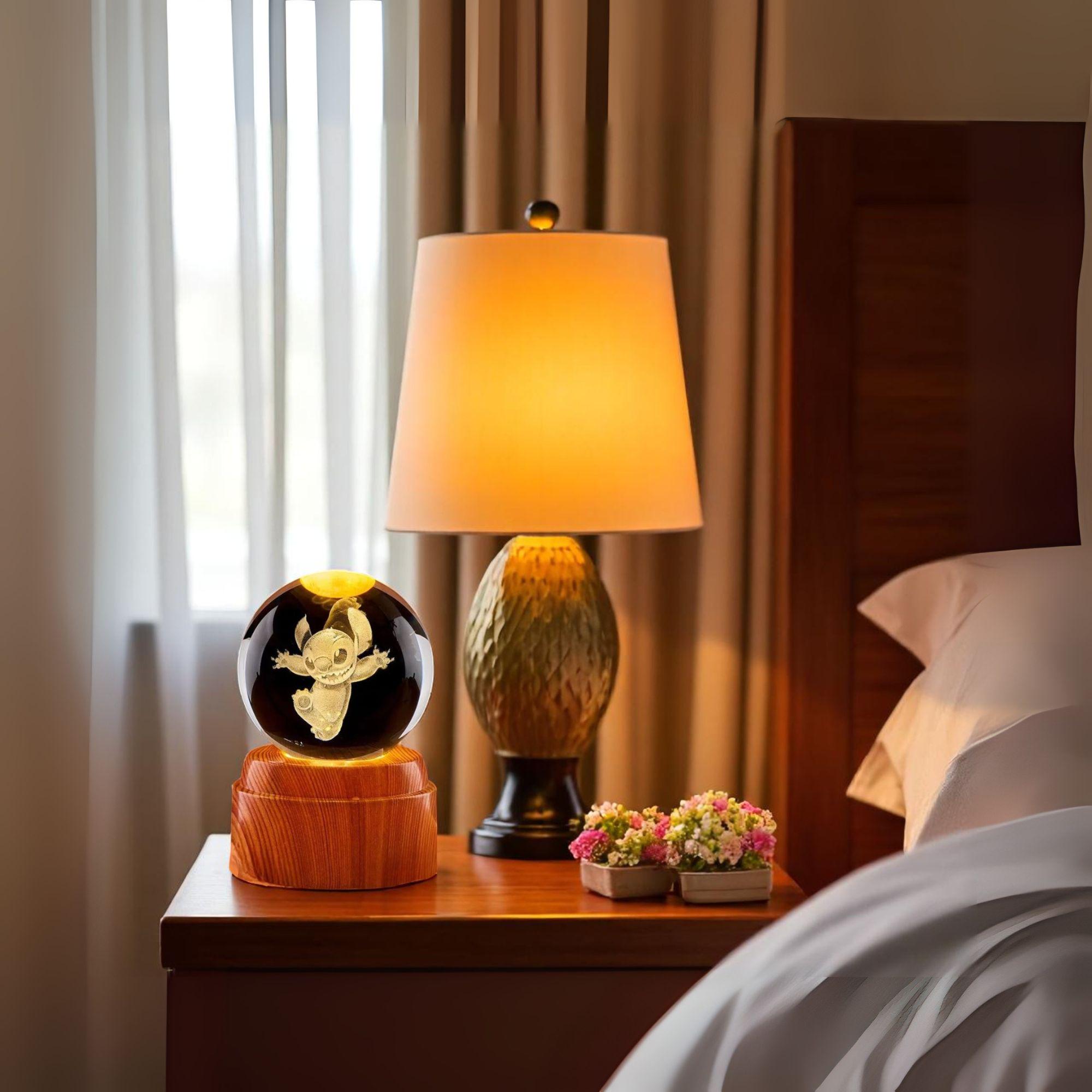 Stitch 3D Crystal Ball Night Light – Rotating Laser Carving Lamp ...