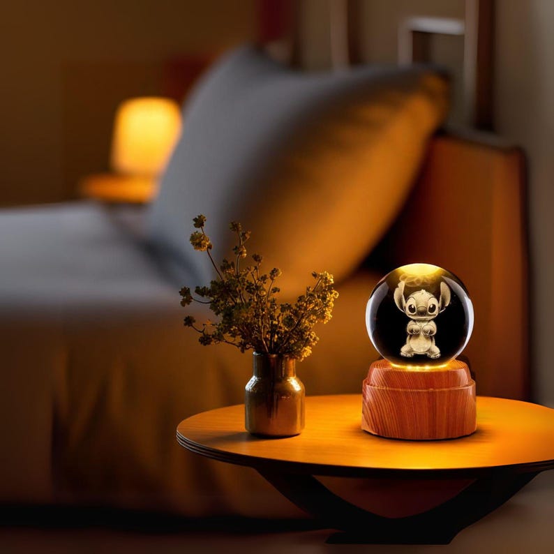 Stitch 3D Crystal Ball Night Light – Rotating Laser Carving Lamp ...