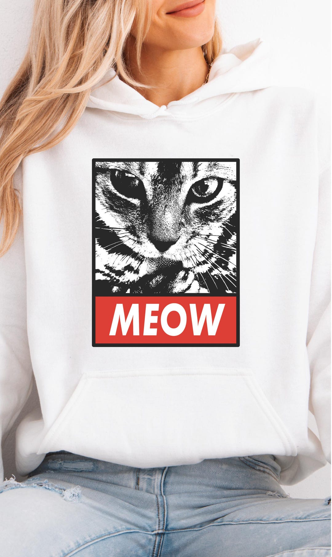 MEOW Cat Hoodie, Cat Meme Hoodie, Pet Owner Jumper, Cat Face Graphic ...