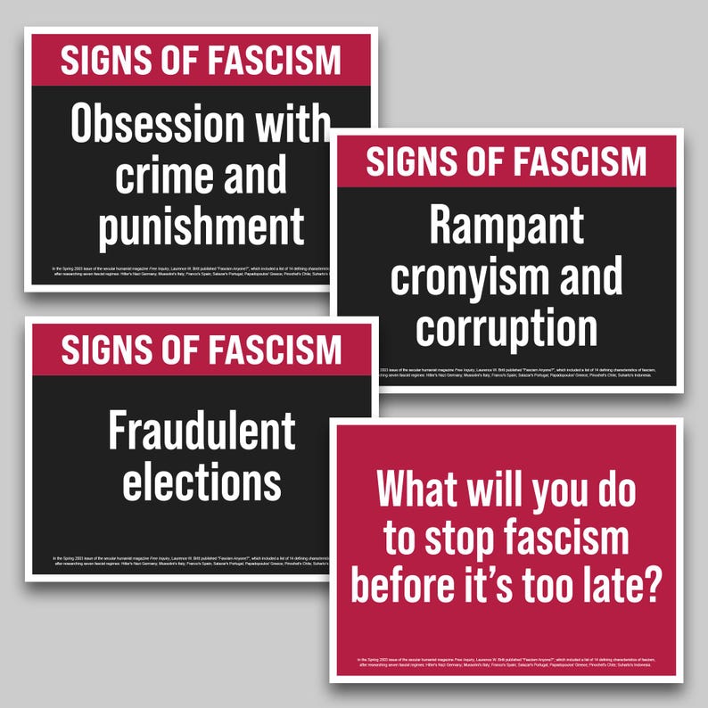 Signs of Fascism Protest Bundle: 16 Printable Posters in 4 Sizes ...