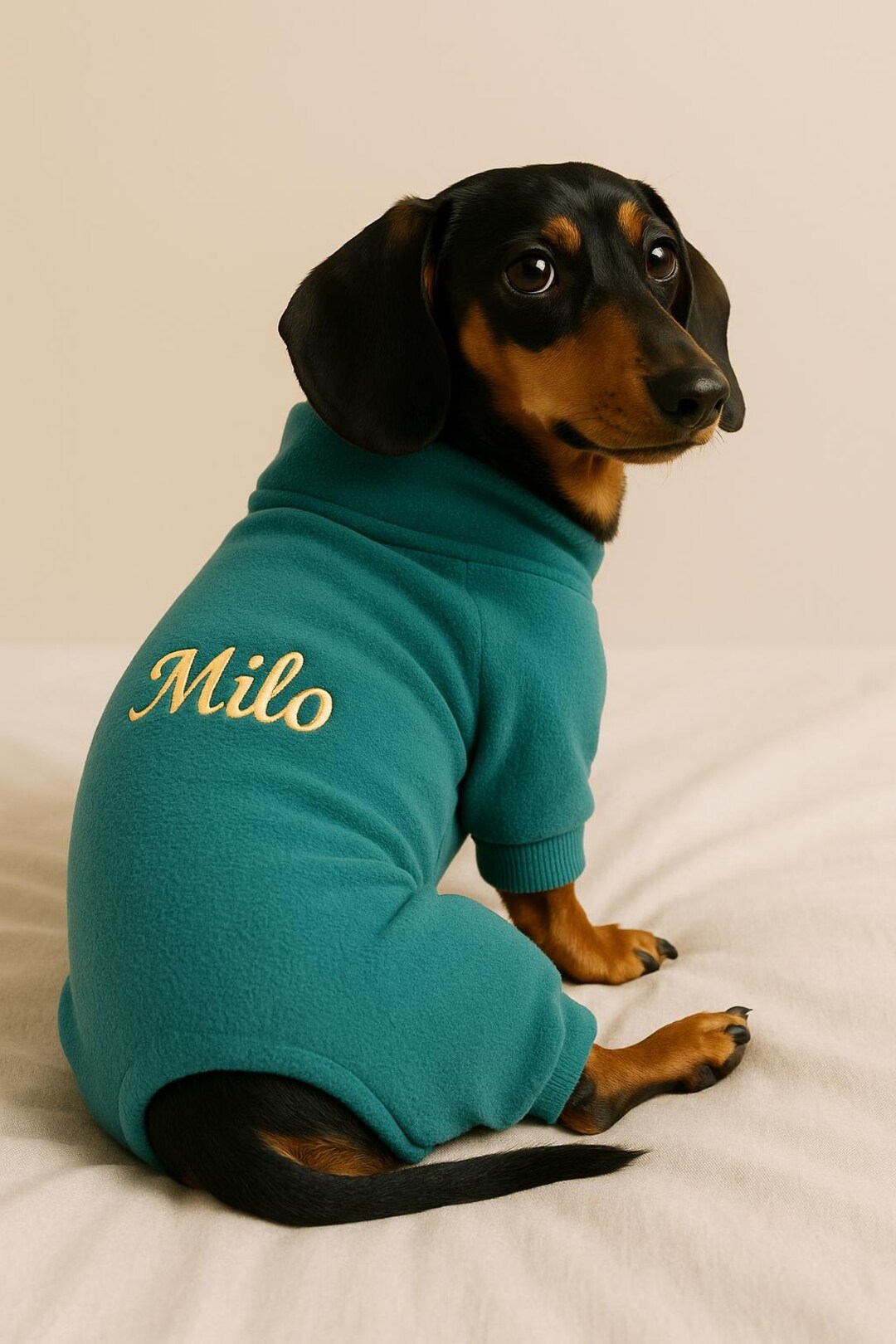 Dachshund Onesie – Teal Fleece Dog Jumpsuit for Sausage Dogs – Warm ...