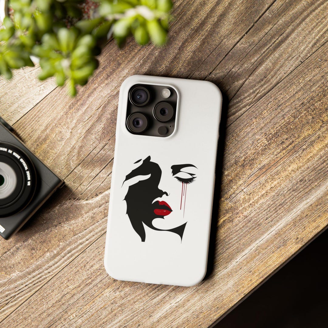 Crying Woman - iPhone Case: Red Lip Art, Wounded Face Design ...