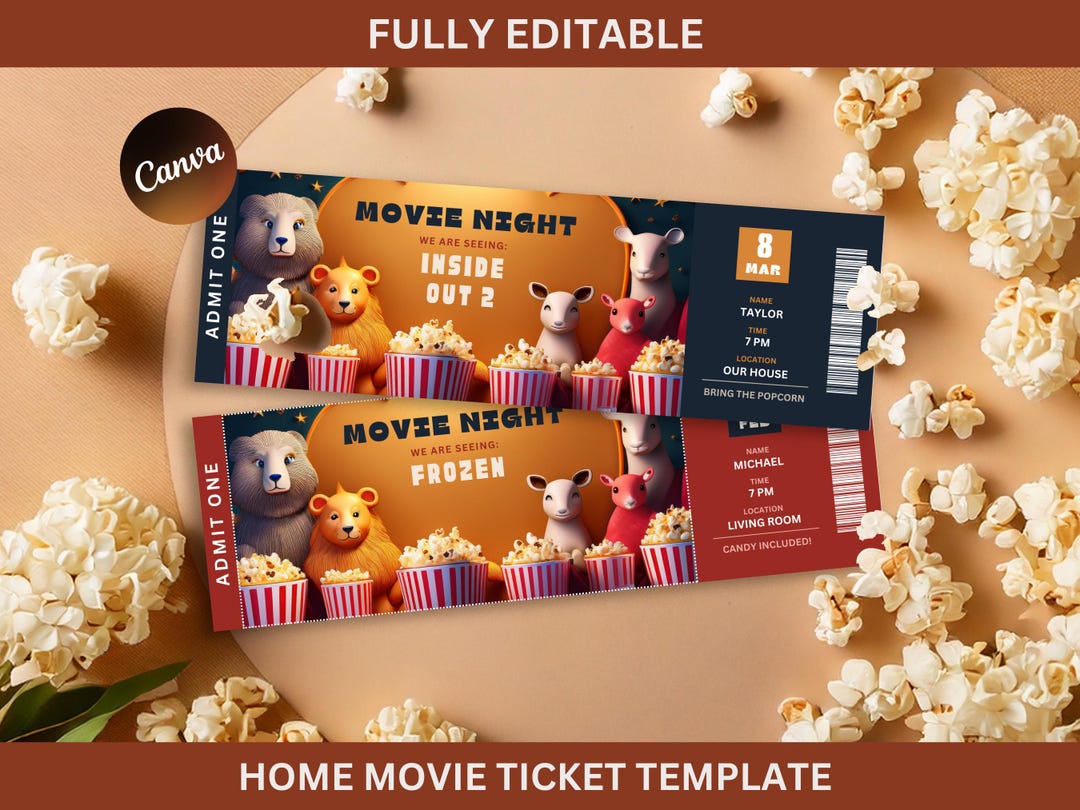 Editable Movie Night Ticket, Personalized Cinema Invite, DIY Movie ...