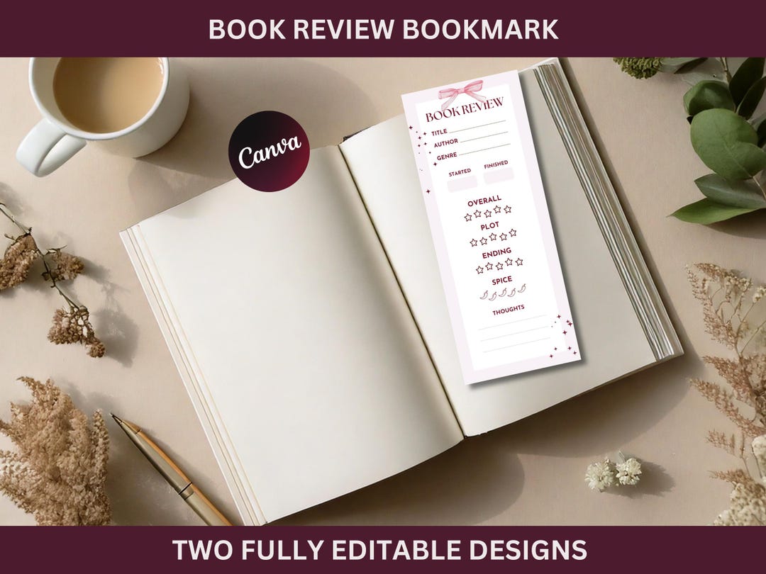 Cute Book Review Bookmark, Printable Reading Tracker, Editable Book ...