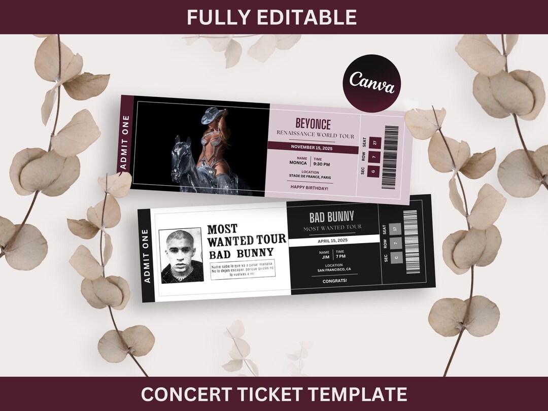 Editable Custom Concert Ticket, DIY Ticketmaster-style Gift, Concert ...