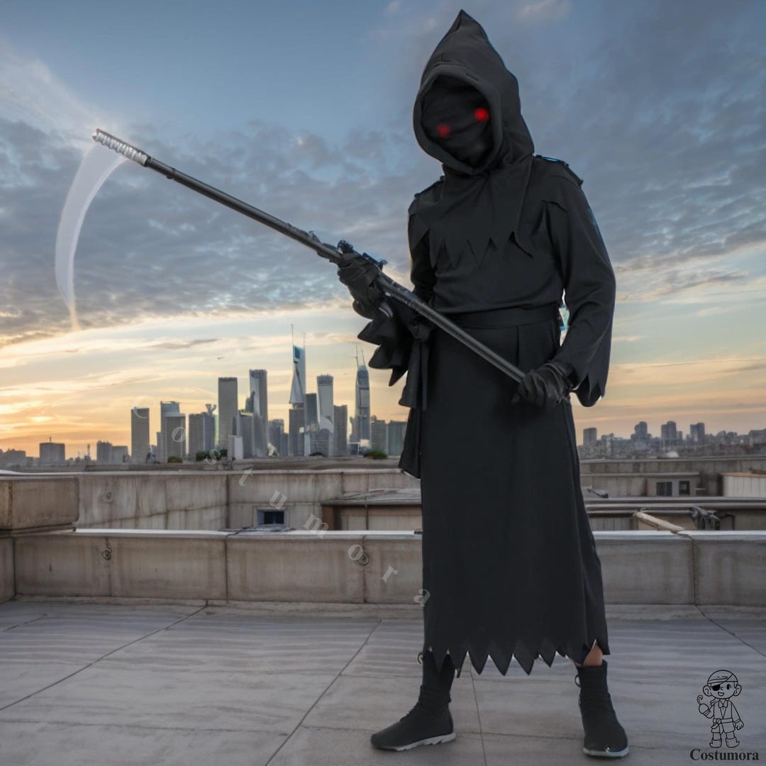 Grim Reaper Costume for Adults, Tailored Black Death Robe With Scythe ...