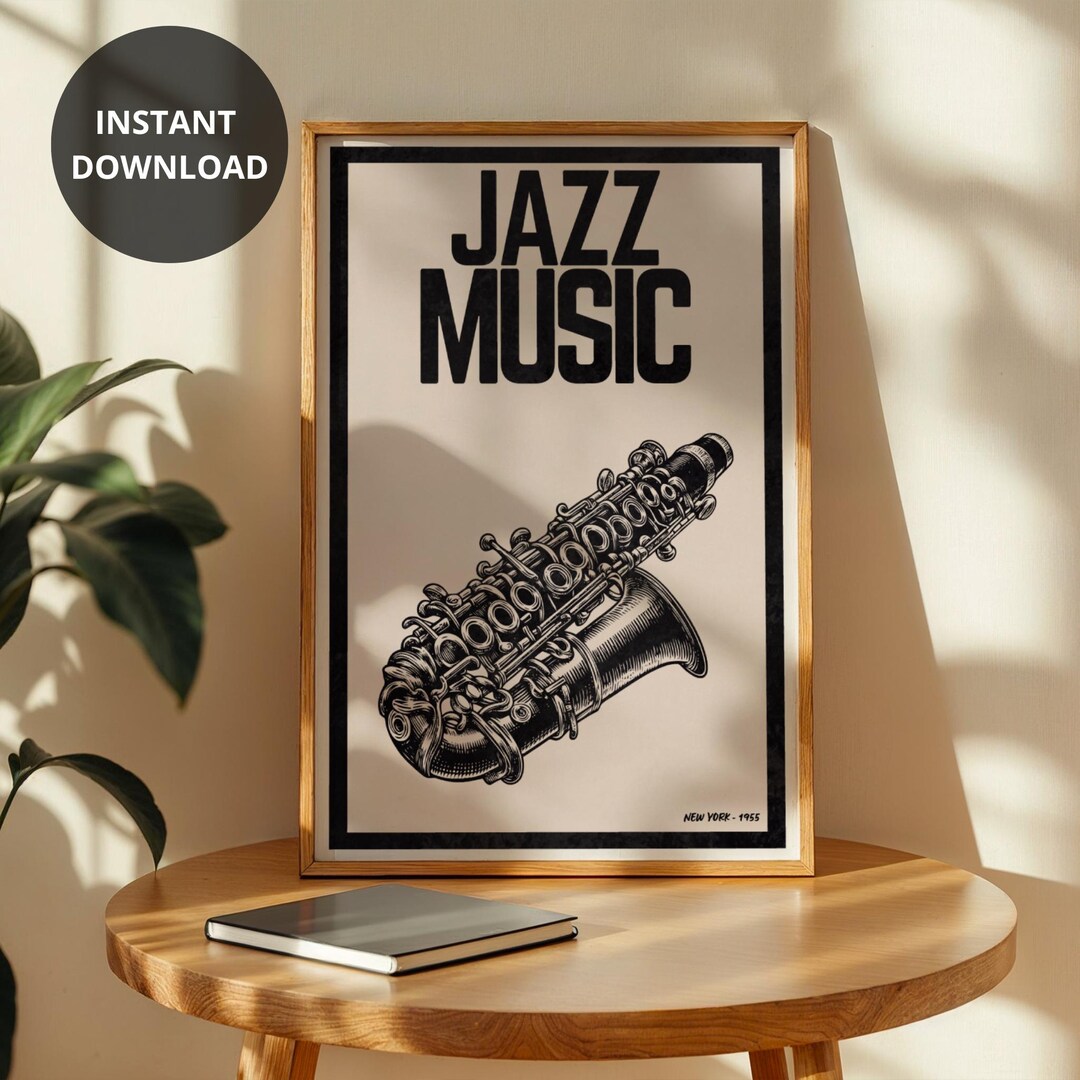 Retro Jazz Club Art Print: Jazz Music Saxophone Poster (digital ...