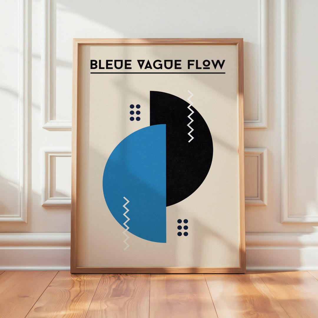 Blue Bauhaus Print, Blue Mid-century Print, Geometric Retro Art ...