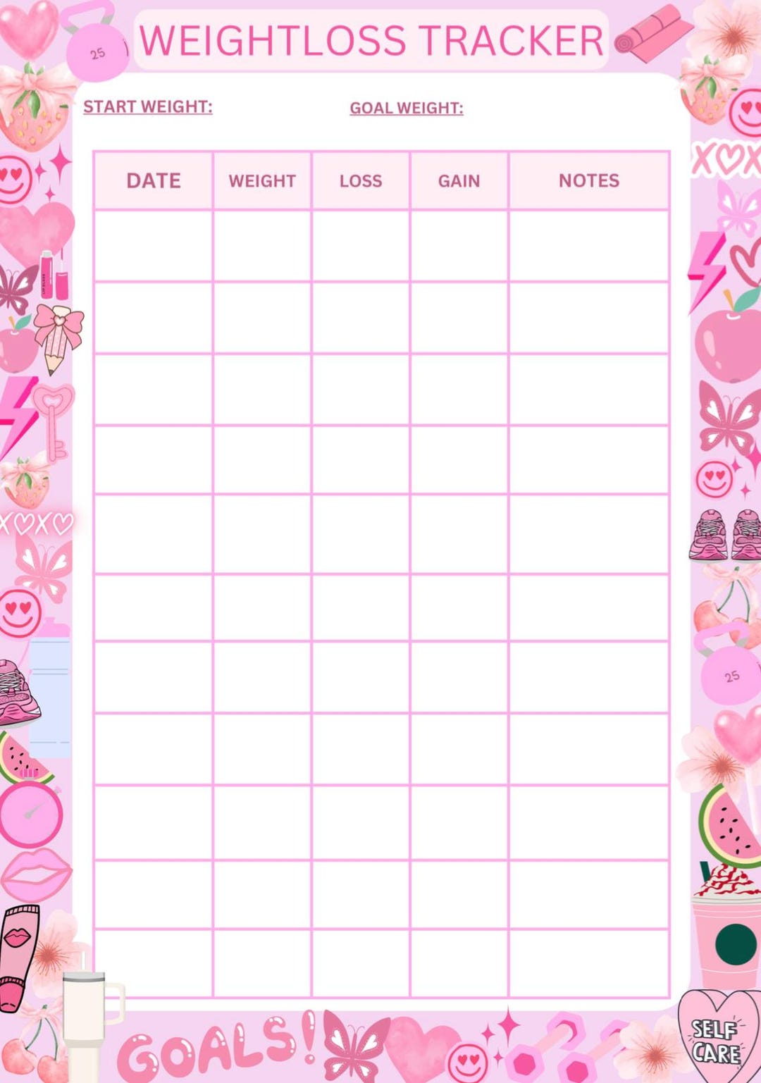 Pink Weight-loss Tracker - Etsy