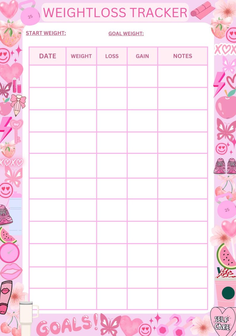 Pink Weight-loss Tracker - Etsy