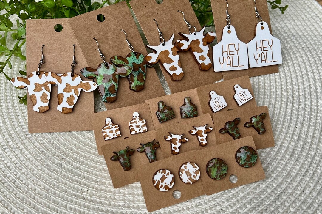 Cow Pattern Earrings SVG File. Digital File Only. Steer, Cow, Ear Tag ...