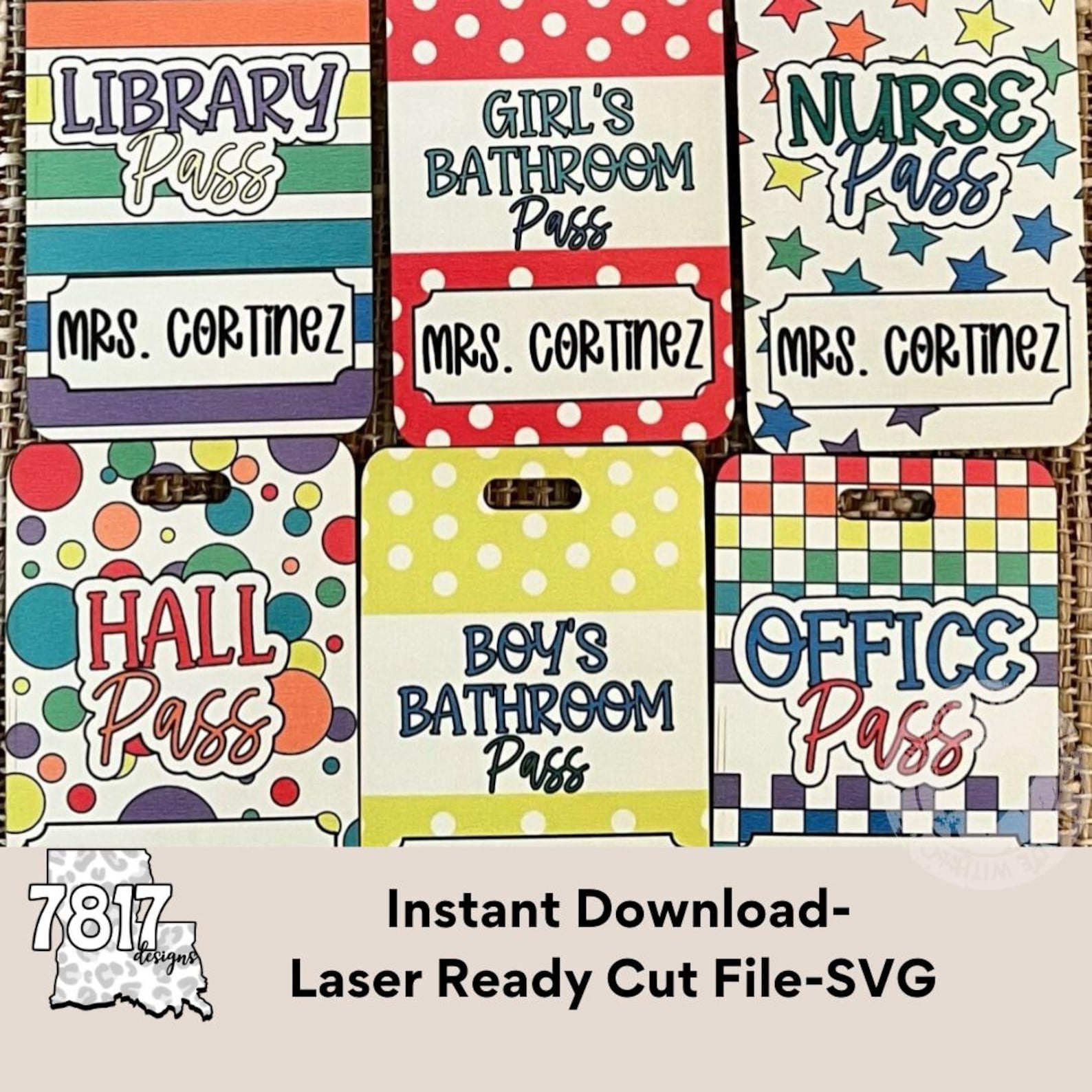 Teacher Hall Passes - SVG & PNG - Digital File-teacher File for Laser ...