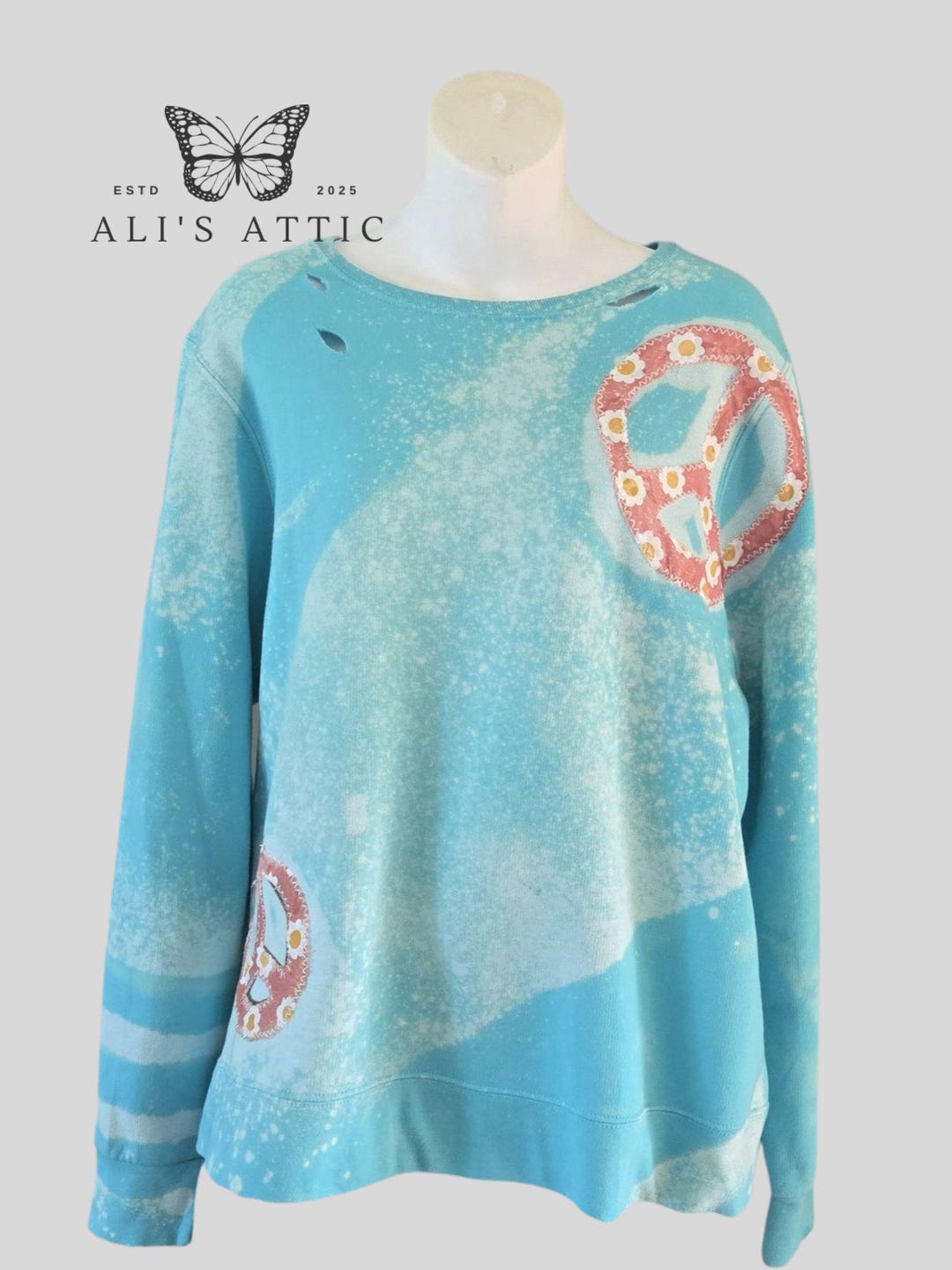 Custom Peace Sign Bleached and Distressed Patchwork Sweatshirt - Etsy