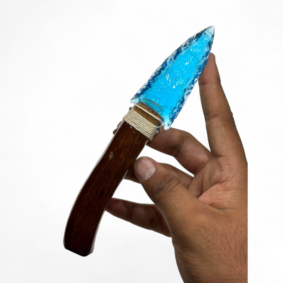 Aqua Blue Obsidian Arrowhead With Wooden Handle – 6–7" Crystal Knife ...