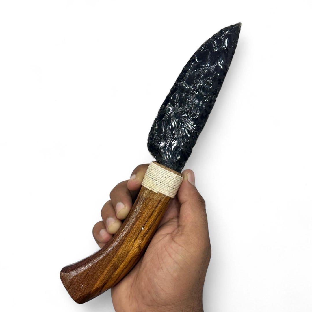 Hand-knapped Obsidian Knife: Shamanic Ritual Dagger, Wooden Handle - Etsy