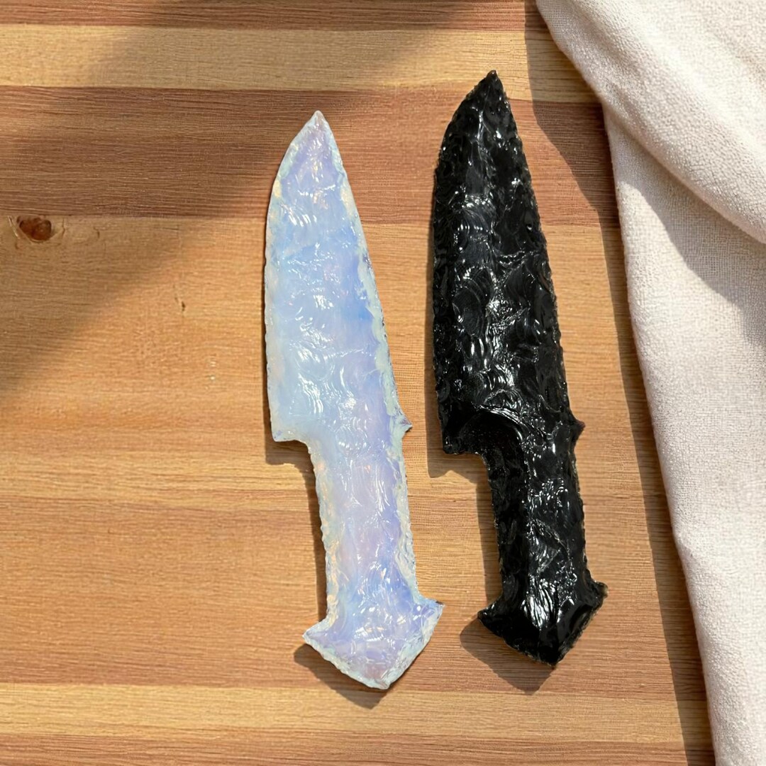 Pack of 2 – Black Obsidian and Opalite Shark Point Knives | Hand ...