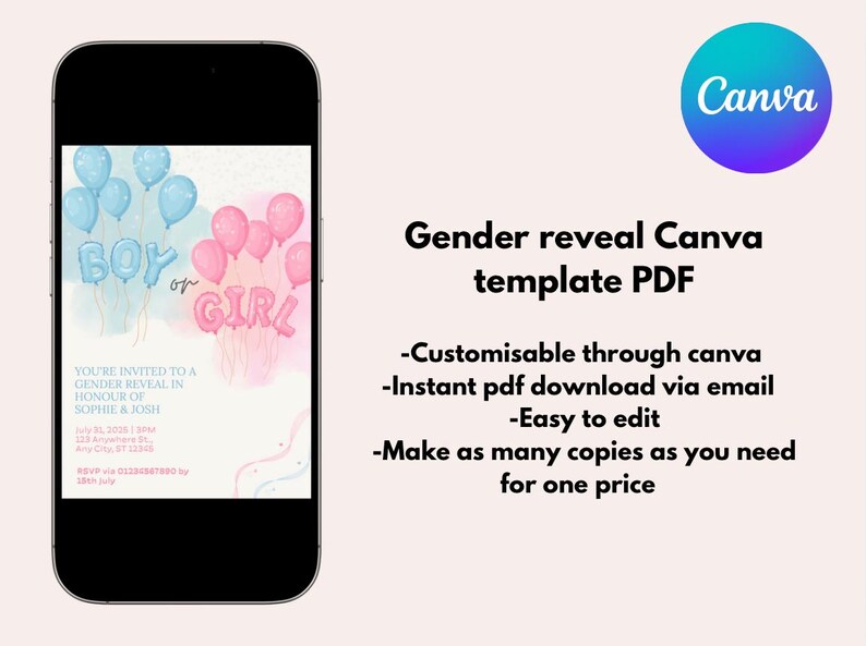Editable Boy or Girl Gender Reveal Invitation Template | Pink and Blue ...