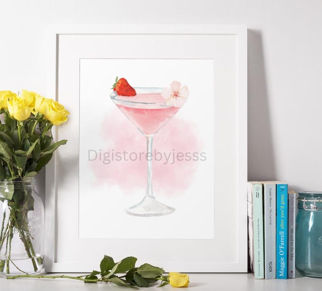 Refreshing Strawberry Daquiri Digital Cocktail Poster | Colourful Pink ...