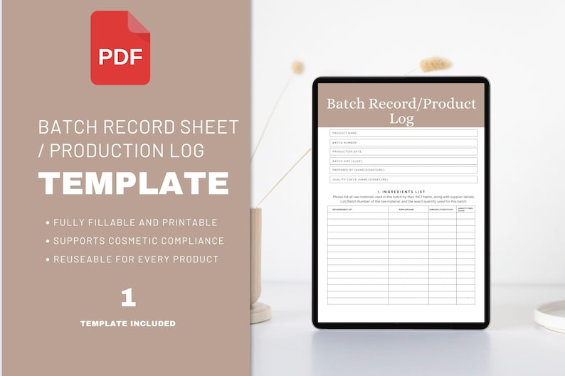 Cosmetic Batch Record Sheet Template | Production Log for Skincare ...