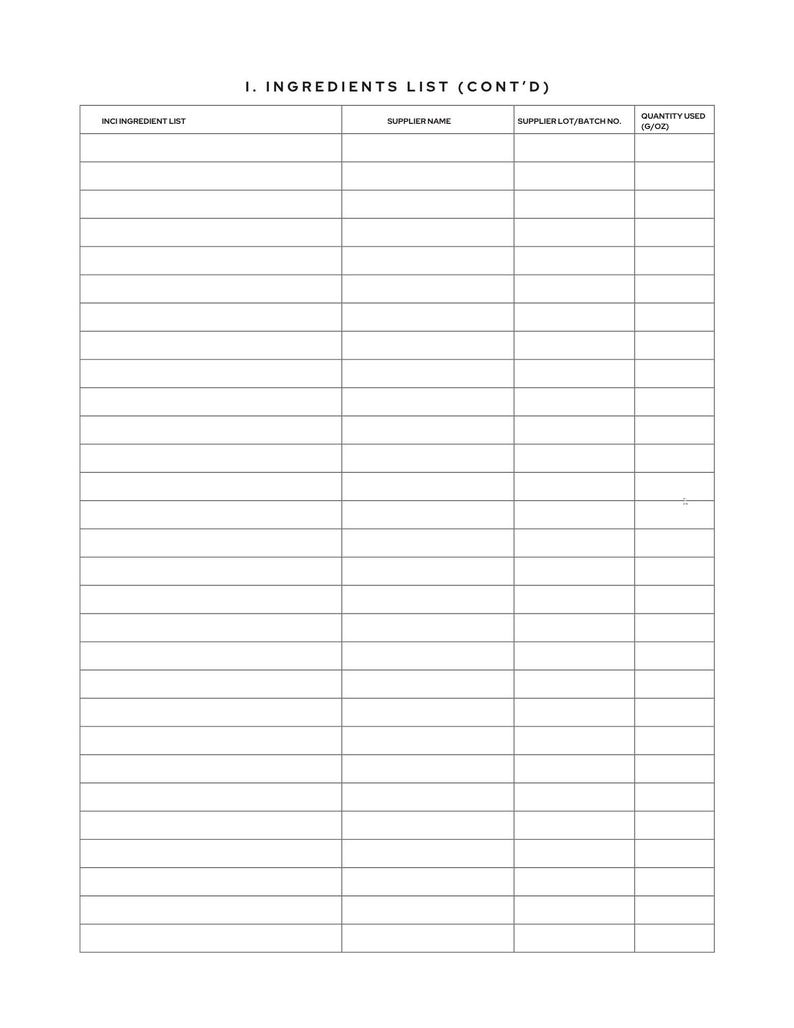 Cosmetic Batch Record Sheet Template | Production Log for Skincare ...