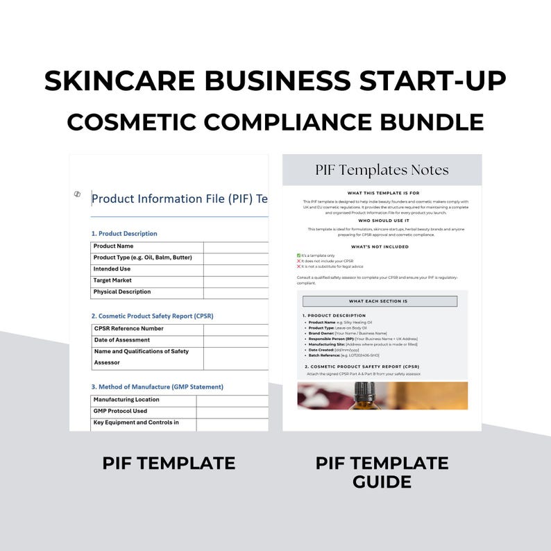 Cosmetic Compliance Toolkit: PIF Template, Batch Record, Startup Checklist (word & PDF) - Etsy