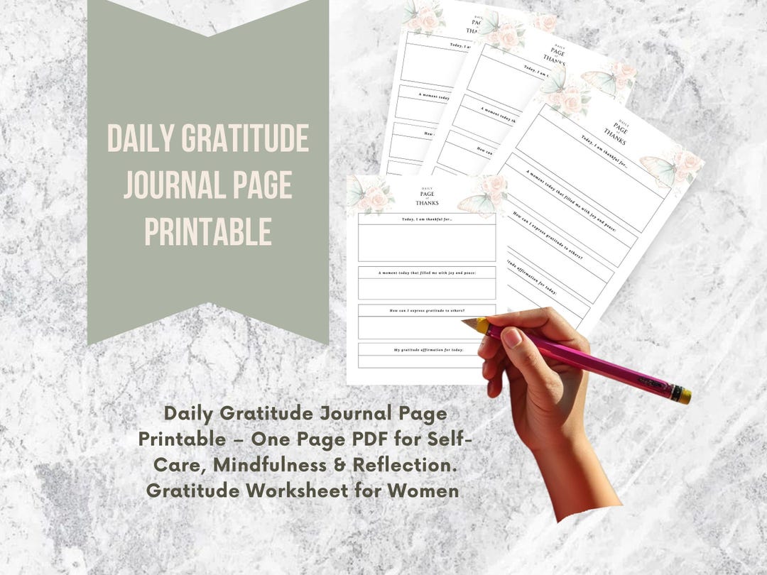 Printable Daily Gratitude Journal Page One-page Gratitude Worksheet ...
