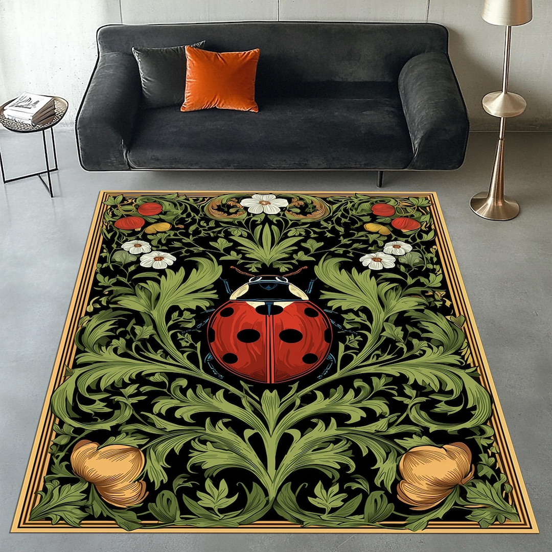 Botanical Ladybug Rug, Garden Floral Pattern - Etsy