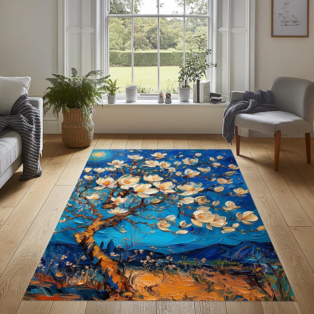 Oil Painting Floral Rug, Magnolia Flower Rug, Magnolia Decor Rug ...