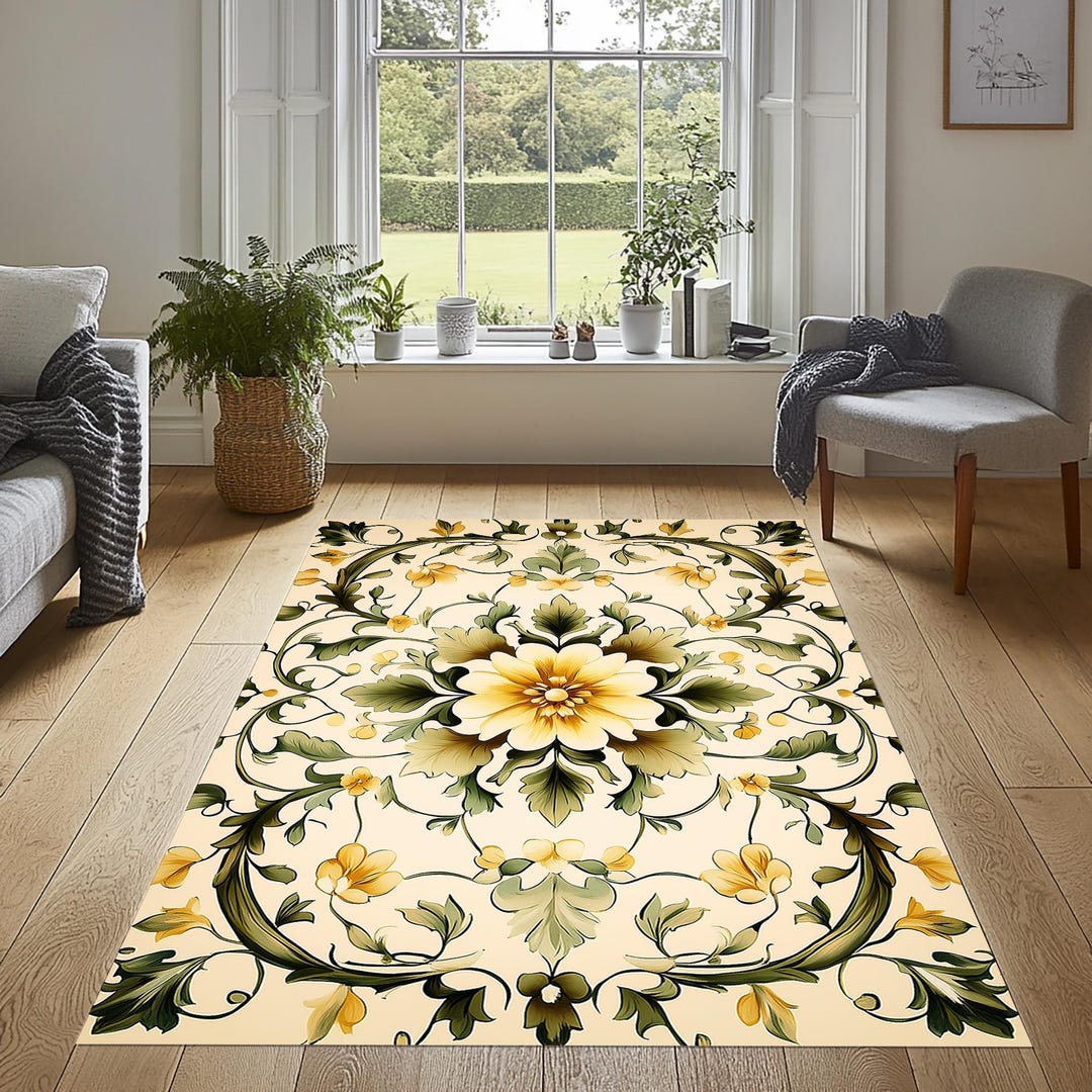 Floral Area Rug, Vintage Look Floral Rug, Floral Rug, Traditional Style ...