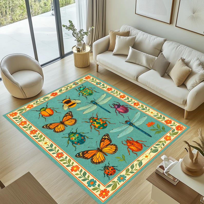 Floral Bug Rug, Insect Rug, Beetle Area Rug, Beetle Rug, Bugs Rug ...